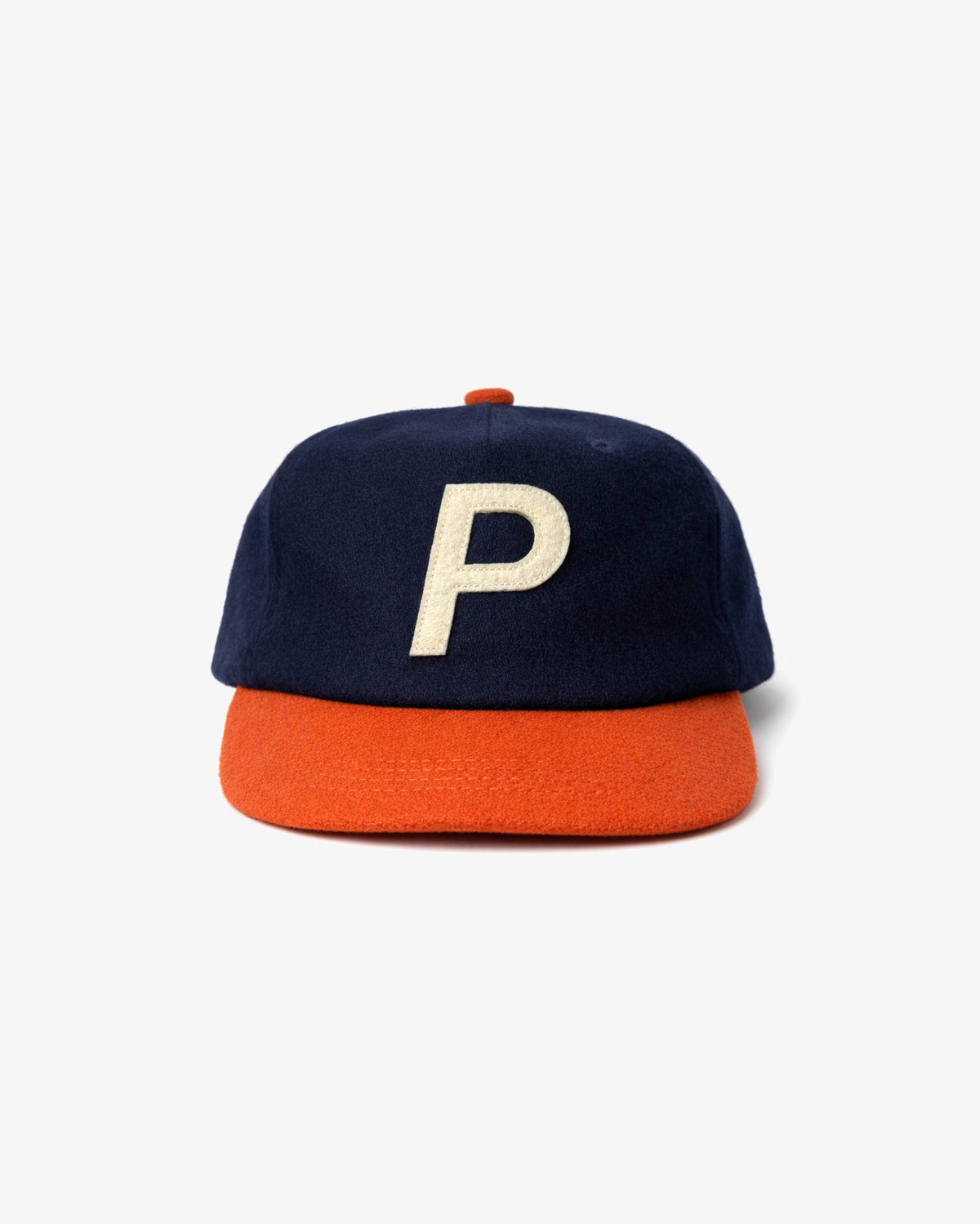 P Logo Wool 5 Panel Hat Navy / Burnt Orange - Prior | Auckland, New